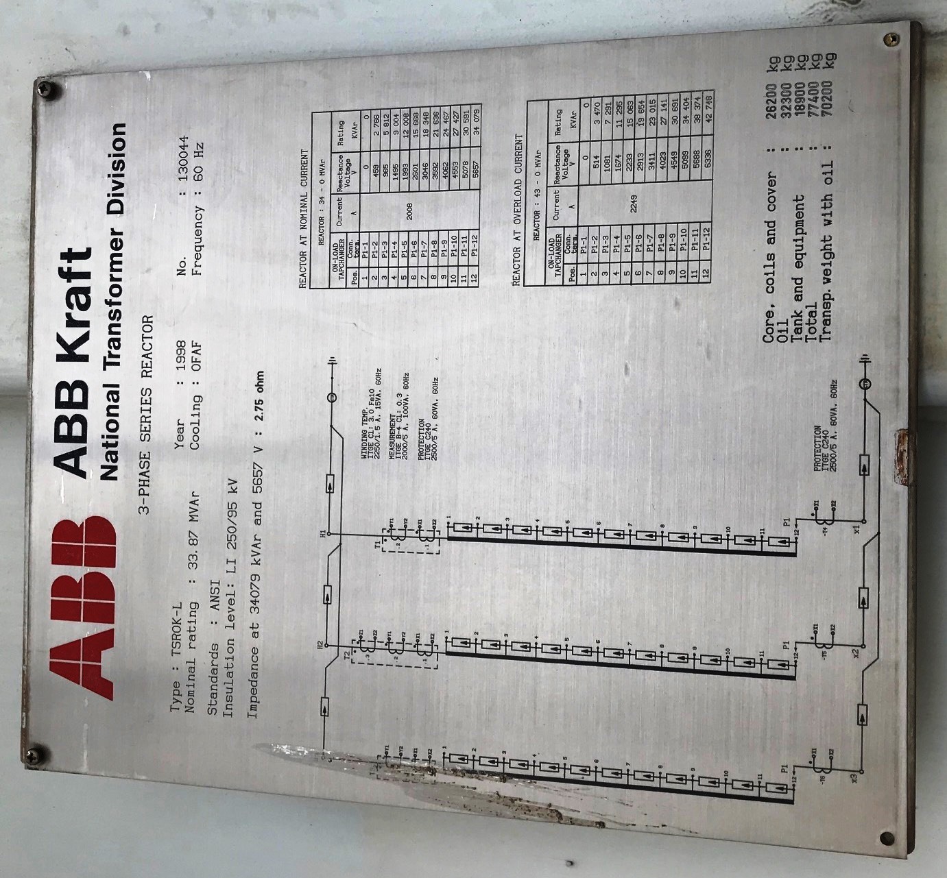 33.87 MVAr ABB 3 PHASE SERIES REACTOR