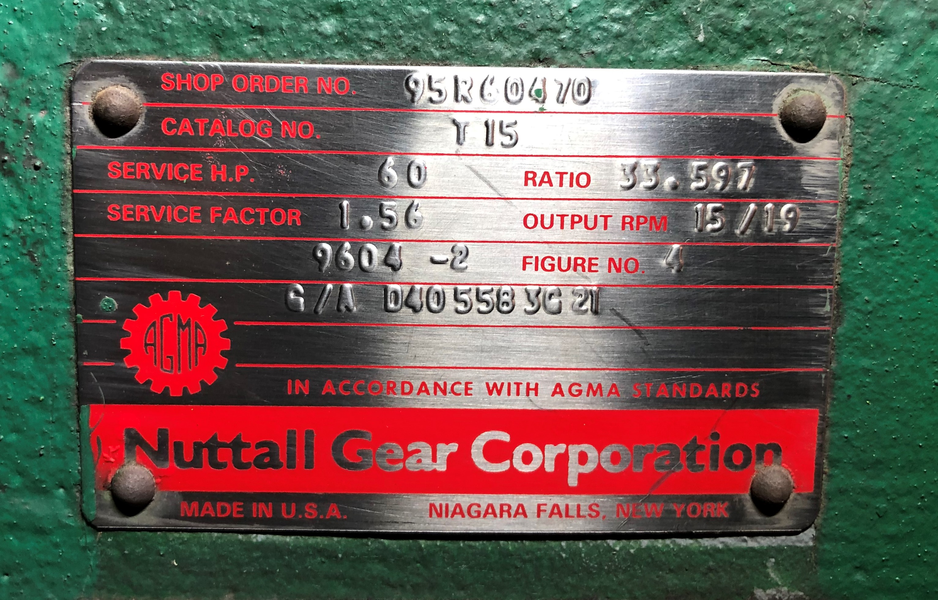109 HP (80 KW), RPM INPUT 500/650, 33.597 RATIO, RPM OUTPUT 15/19 ...