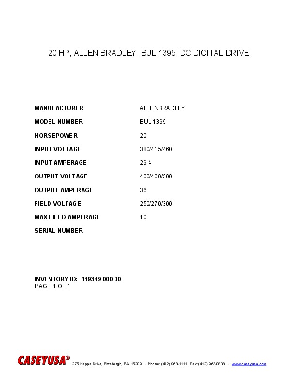 (2) 20 HP, ALLEN BRADLEY, BUL 1395, DC DIGITAL DRIVE